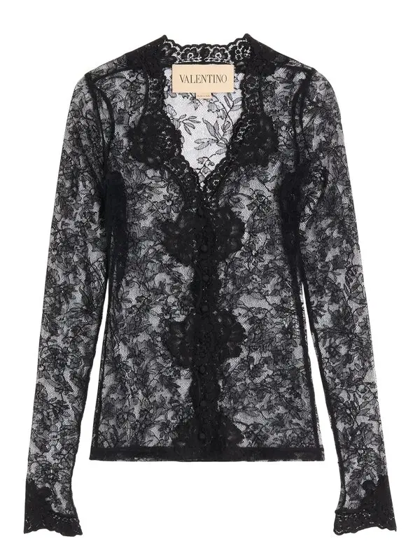 Valentino Garavani Lace V-neck Cardigan - Black