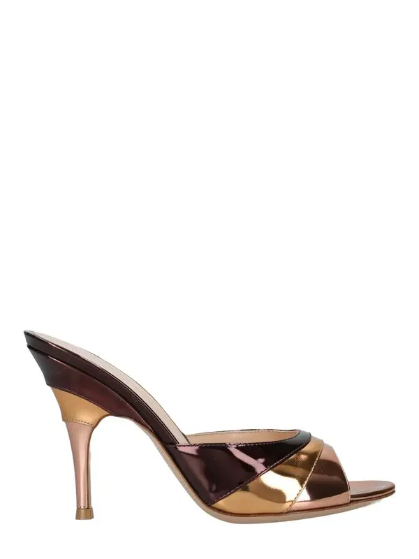 GIANVITO ROSSI Metallic Leather Marea Heeled Mules - Brown