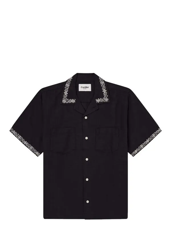 CORRIDOR Harmony Camp-collar Embroidered Linen And Cotton-blend Shirt - Black
