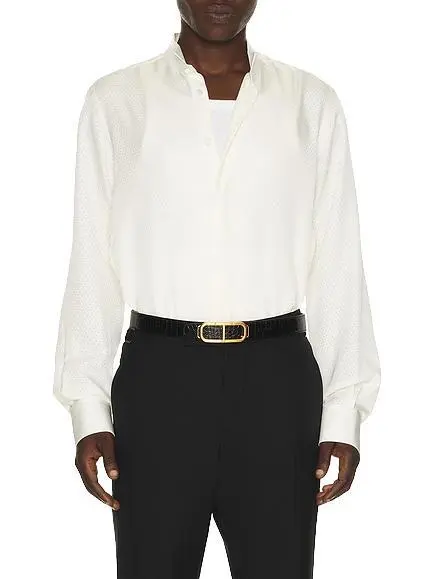 TOM FORD Perforated Dot Silk Twill Slim Fit Evening Shirt - Challk