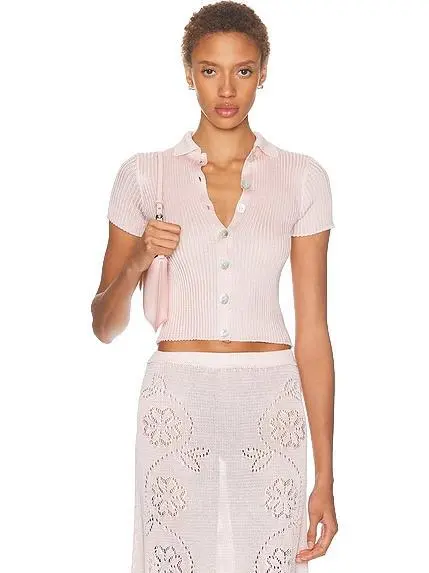 Calle Del Mar Short Sleeve Cardigan With Mother-of-pearl Buttons - Primrose