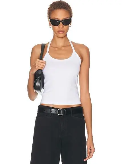 Enza Costa Cotton Rib Halter Top - White