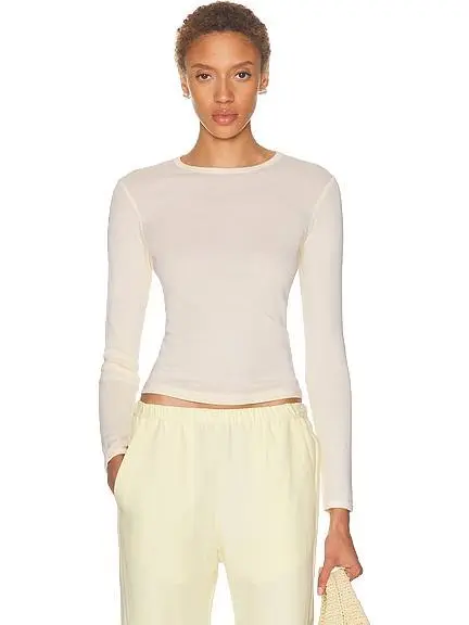 Enza Costa Fine Supima Cotton Long Sleeve Crewneck Top - Flan
