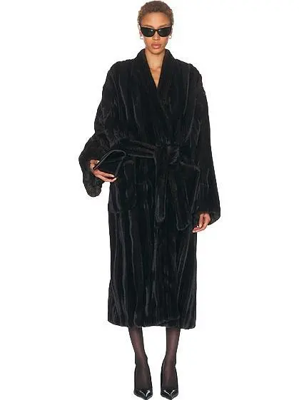 Balenciaga Faux Fur Robe Coat - Brown