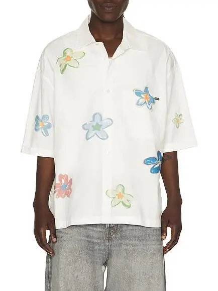 NAHMIAS Super Bloom Cropped Short Sleeve Shirt - White