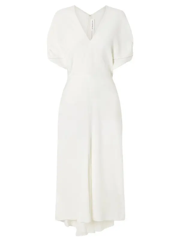 Victoria Beckham Twill Blouson Midi Dress - White