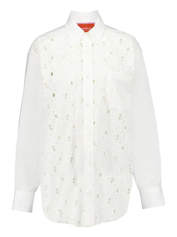 La DoubleJ Lace-panel Cotton Button-down Shirt - White