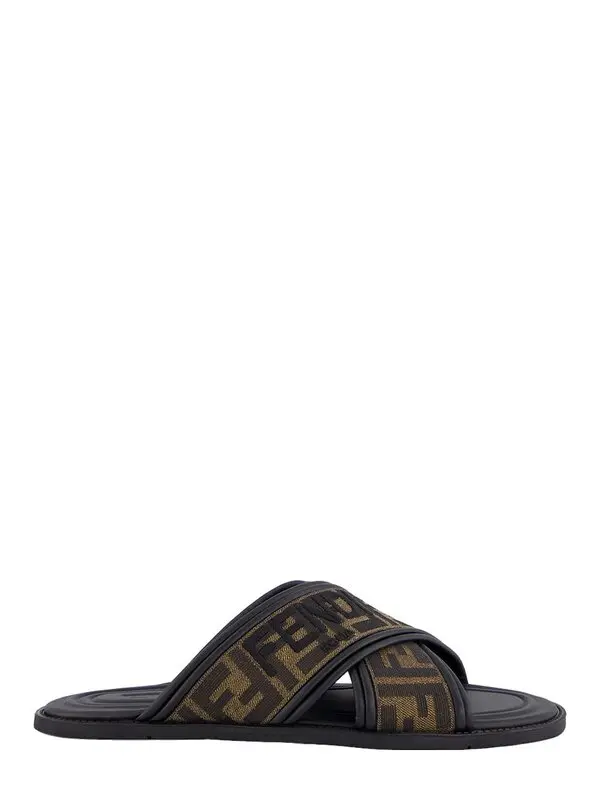 Fendi Ff Jacquard Fabric Slides - Brown