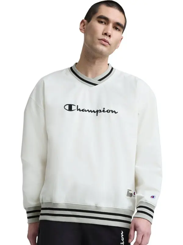 Champion Gridiron V-neck Pullover With C Logo - Unbleached Cotton