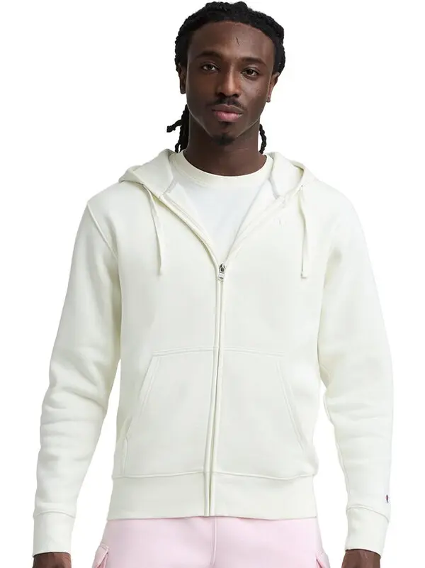 Champion Powerblend Full-zip Hoodie With C Logo - Unbleached Cotton