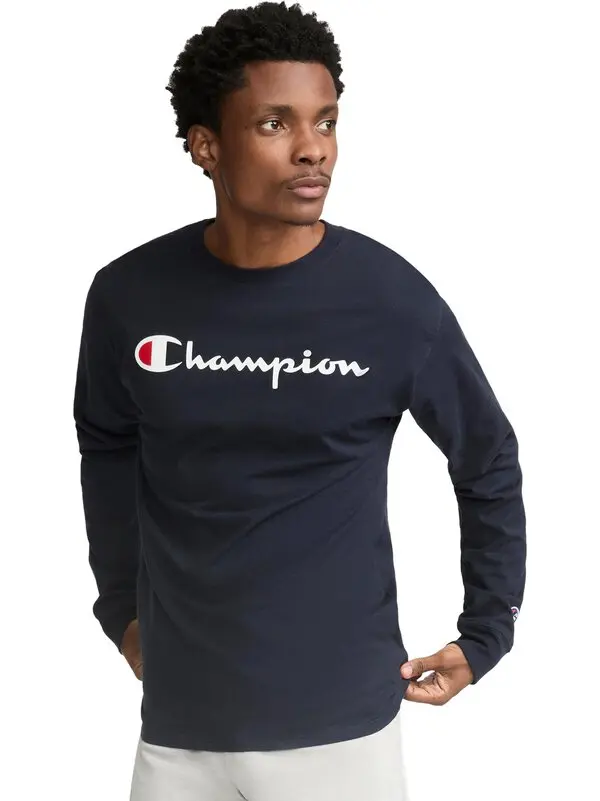 Champion Classic Graphic Long-sleeve T-shirt, Script Logo - Navy
