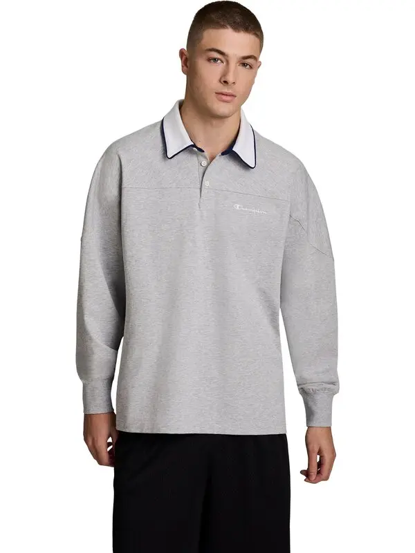 Champion Gridiron Long Sleeve Rugby With Script Logo - Oxford Grey Heather