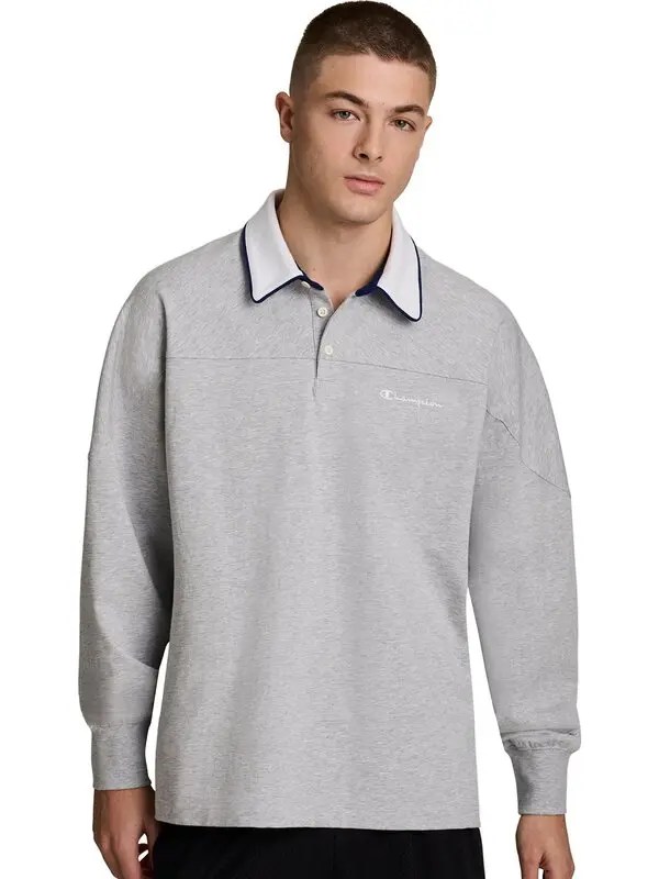 Champion Gridiron Long Sleeve Rugby With Script Logo - Oxford Grey Heather