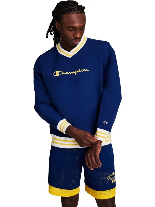 Champion Gridiron V-neck Pullover With Logo - Blue Depth