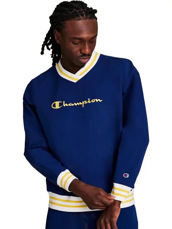 Champion Gridiron V-neck Pullover With Logo - Blue Depth