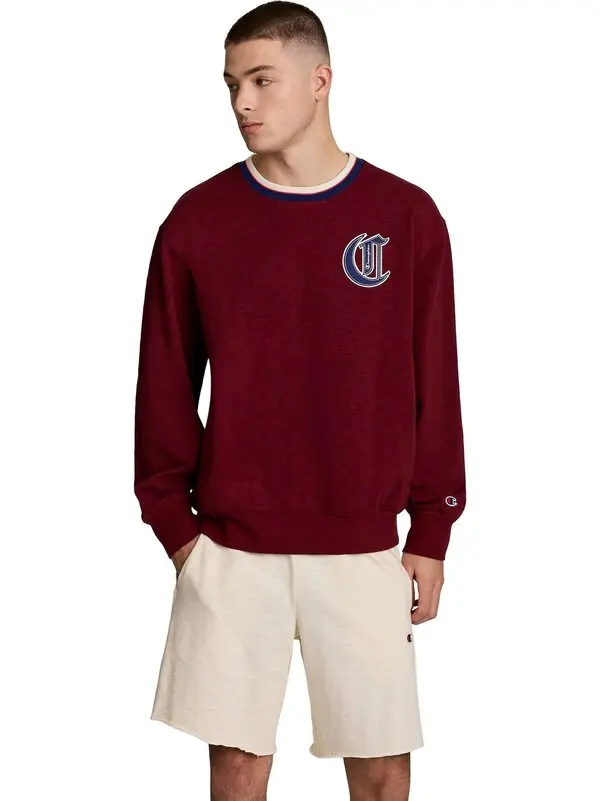 Champion Modern Retro Washed Crew Sweatshirt With C Logo - Pomegranate