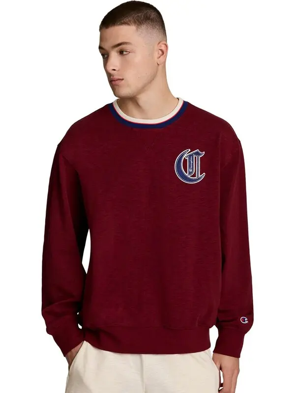 Champion Modern Retro Washed Crew Sweatshirt With C Logo - Pomegranate