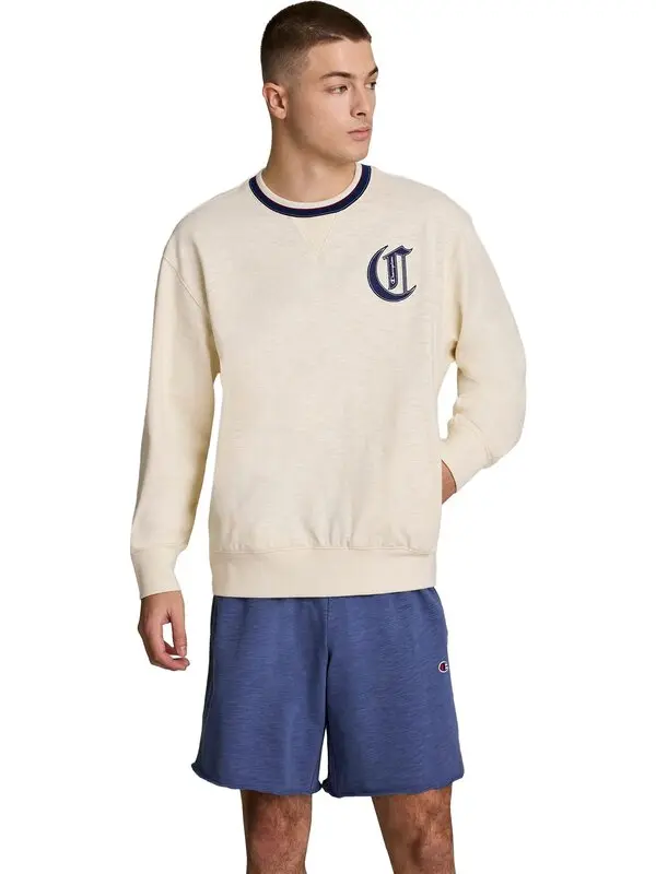 Champion Washed Crewneck Sweatshirt With Logo - Unbleached Cotton