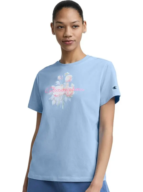 Champion Blurred Roses Graphic T-shirt With Logo - Placid Blue