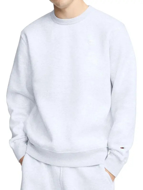 Champion Powerblend Fleece Crewneck Sweatshirt With Logo - Platinum Silver Heather