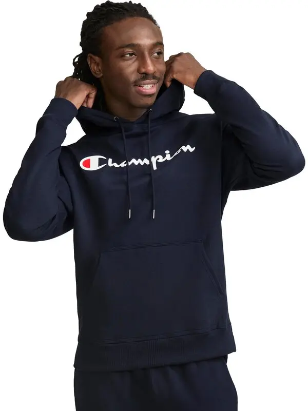 Champion Powerblend Fleece Hoodie With Script Logo - Deep Navy