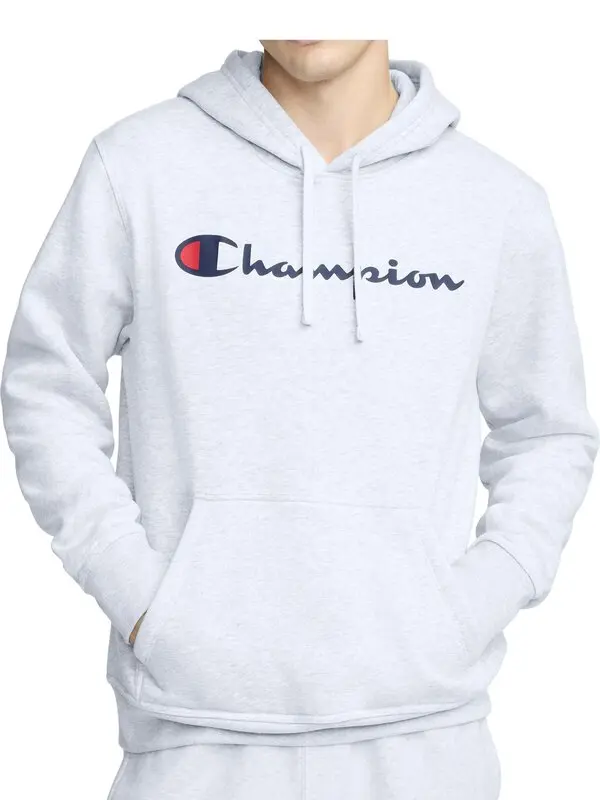 Champion Powerblend Fleece Hoodie With Script Logo - Platinum Silver Heather