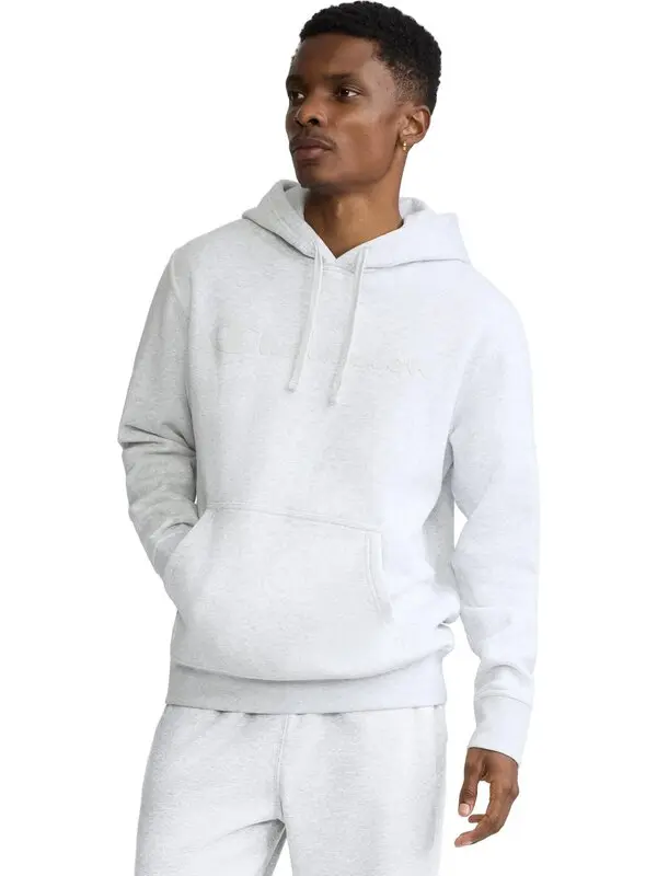 Champion Tonal Script Logo Hoodie - Platinum Silver Heather