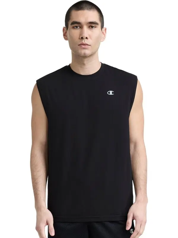 Champion Sport Crewneck Muscle T-shirt With Script Logo - Black