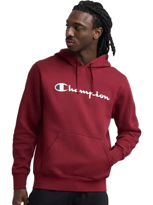 Champion Powerblend Fleece Hoodie With Script Logo - Pomegranate