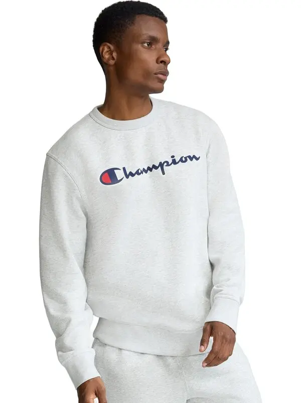 Champion Powerblend Fleece Crewneck Sweatshirt With Logo - Platinum Silver Heather