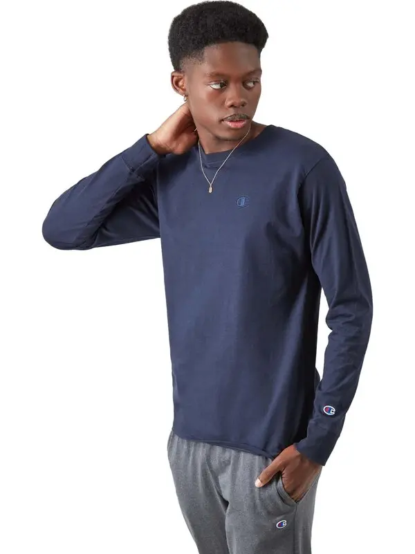 Champion Classic Long Sleeve T-shirt, Embroidered C Logo - Deep Navy