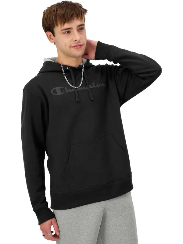 Champion Powerblend Fleece Hoodie With Tonal Script Logo - Black