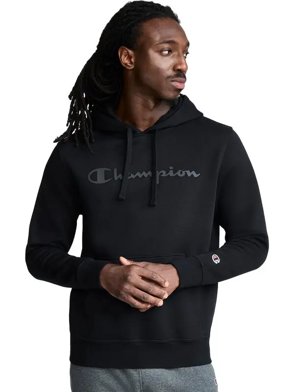 Champion Powerblend Fleece Hoodie With Tonal Script Logo - Black