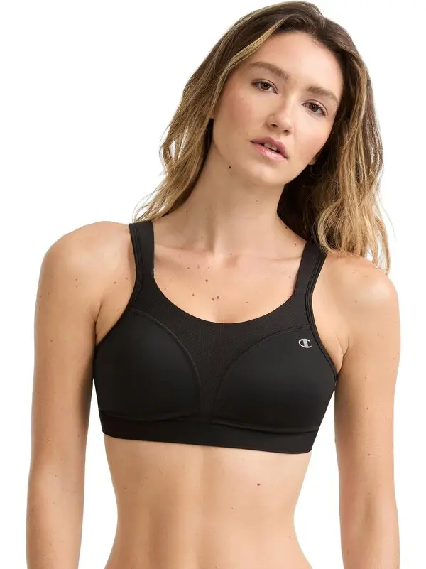 Champion Spot Comfort High-impact Sports Bra, C Logo - Black
