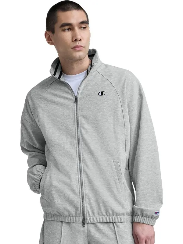 Champion Gameday Full Zip Mock Neck, C Logo - Oxford Grey Heather