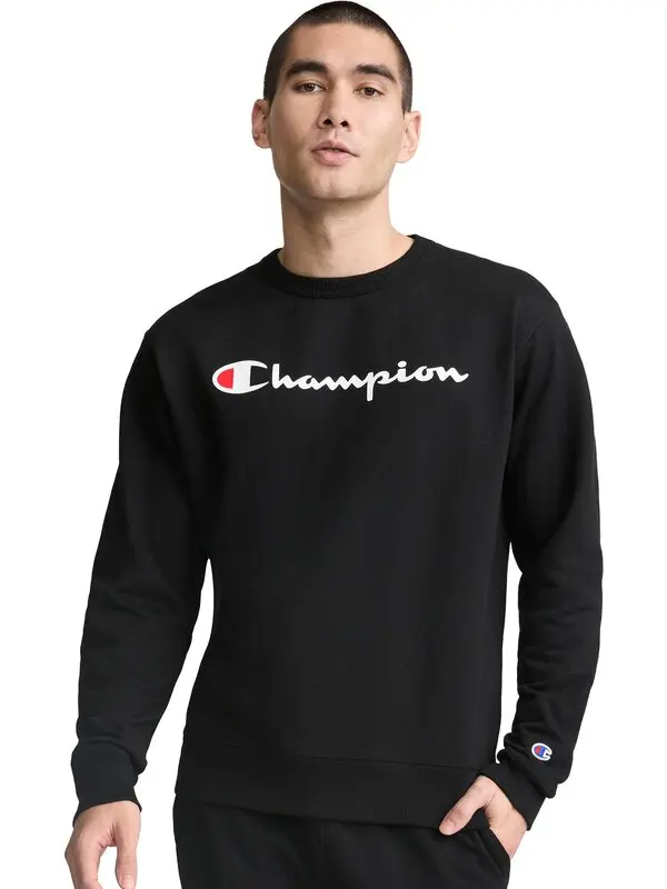 Champion Powerblend Fleece Crewneck Sweatshirt With Classic Script Logo - Black