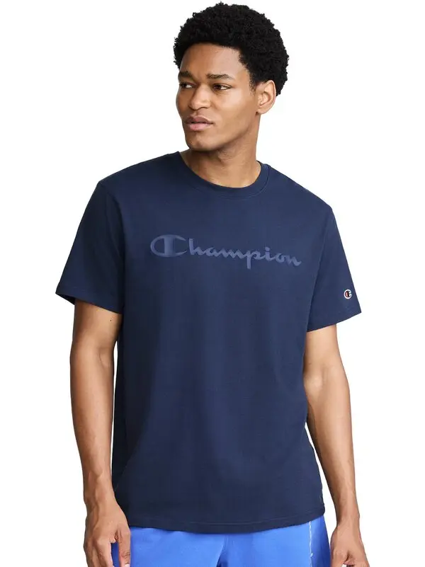 Champion Classic Graphic T-shirt, Tonal Script Logo - Deep Navy