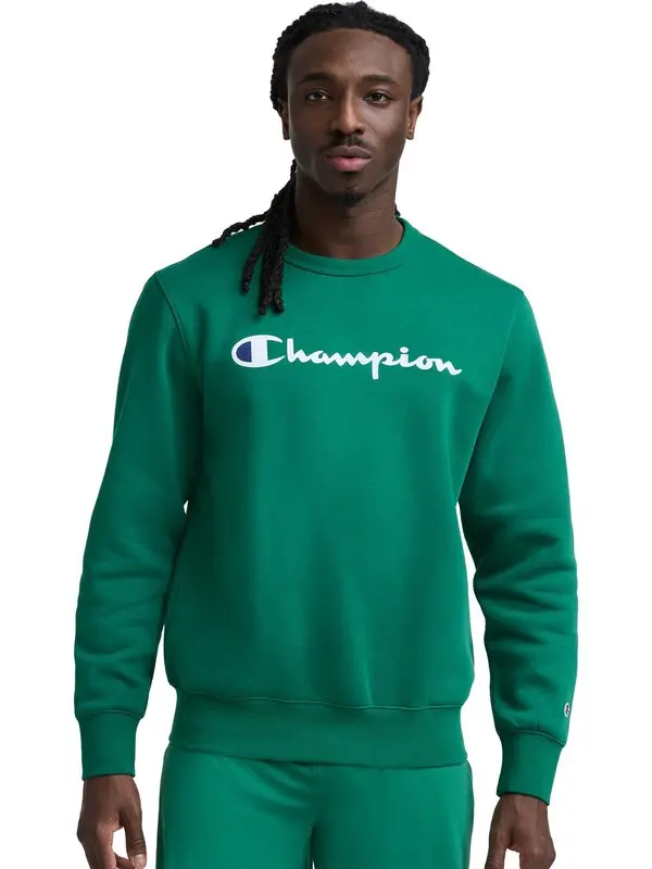 Champion Powerblend Crewneck Sweatshirt With Classic Script Logo - Verdant Green