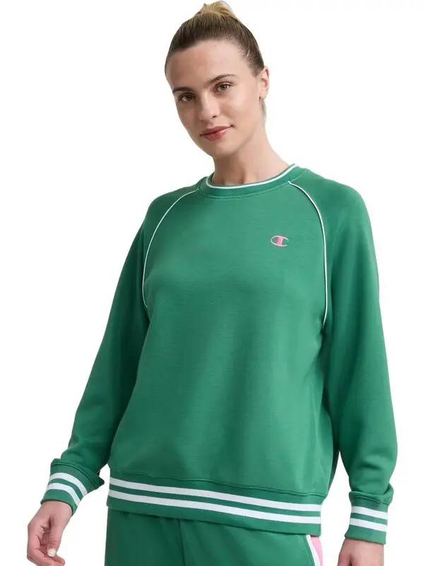 Champion Tennis Court Raglan Crewneck With Logo - Verdant Green