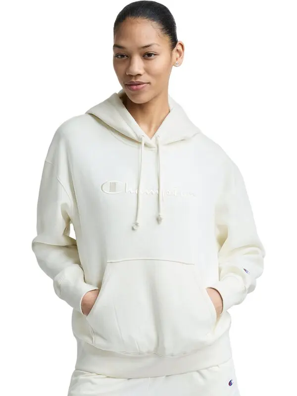 Champion Tonal Script Freshman Powerblend Hoodie - Unbleached Cotton