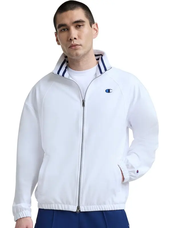 Champion Full Zip Mock Neck Jacket With Logo - Bright White