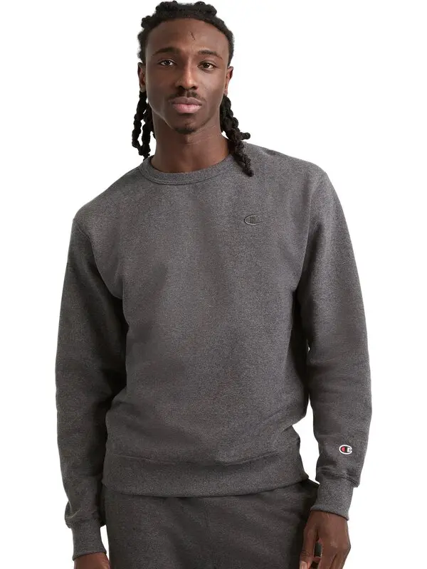 Champion Powerblend Fleece Crewneck Sweatshirt With Logo - Granite Heather