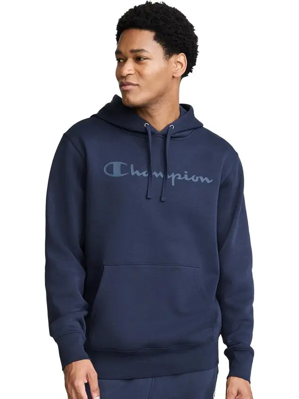 Champion Powerblend Hoodie With Tonal Script Logo - Deep Navy