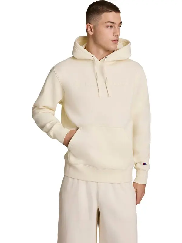 Champion Powerblend Fleece Hoodie With Tonal Script Logo - Unbleached Cotton