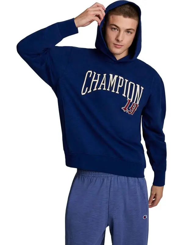 Champion Modern Retro Washed Hoodie With C Logo - Blue Depth