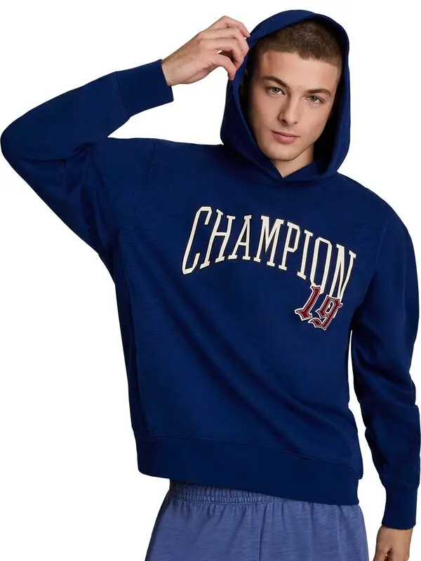 Champion Modern Retro Washed Hoodie With C Logo - Blue Depth