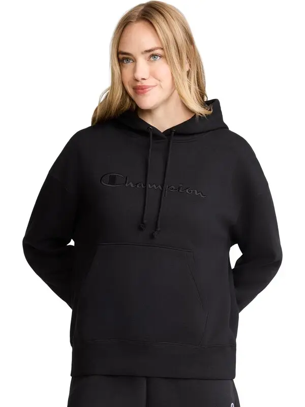 Champion Tonal Script Powerblend Hoodie - Black