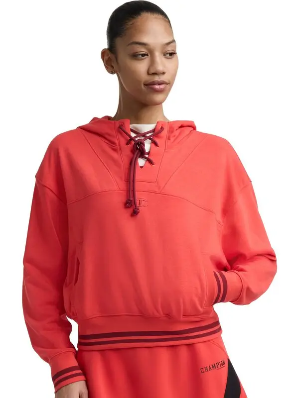Champion Tackle Lace Front Hoodie With Embroidered Logo - Poppy Red