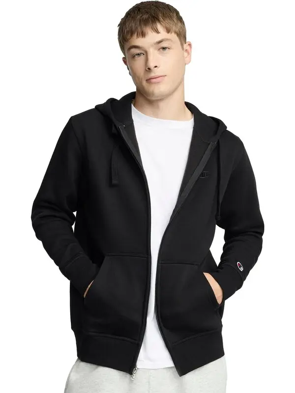 Champion Powerblend Full-zip Hoodie With C Logo - Black