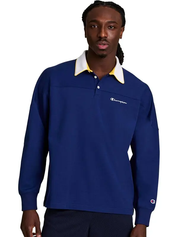 Champion Gridiron Long Sleeve Rugby With Script Logo - Blue Depth